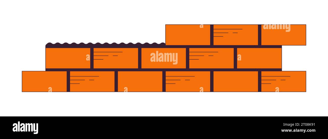 Unfinished Bricks Wall 2d Linear Cartoon Object Stock Vector Image
