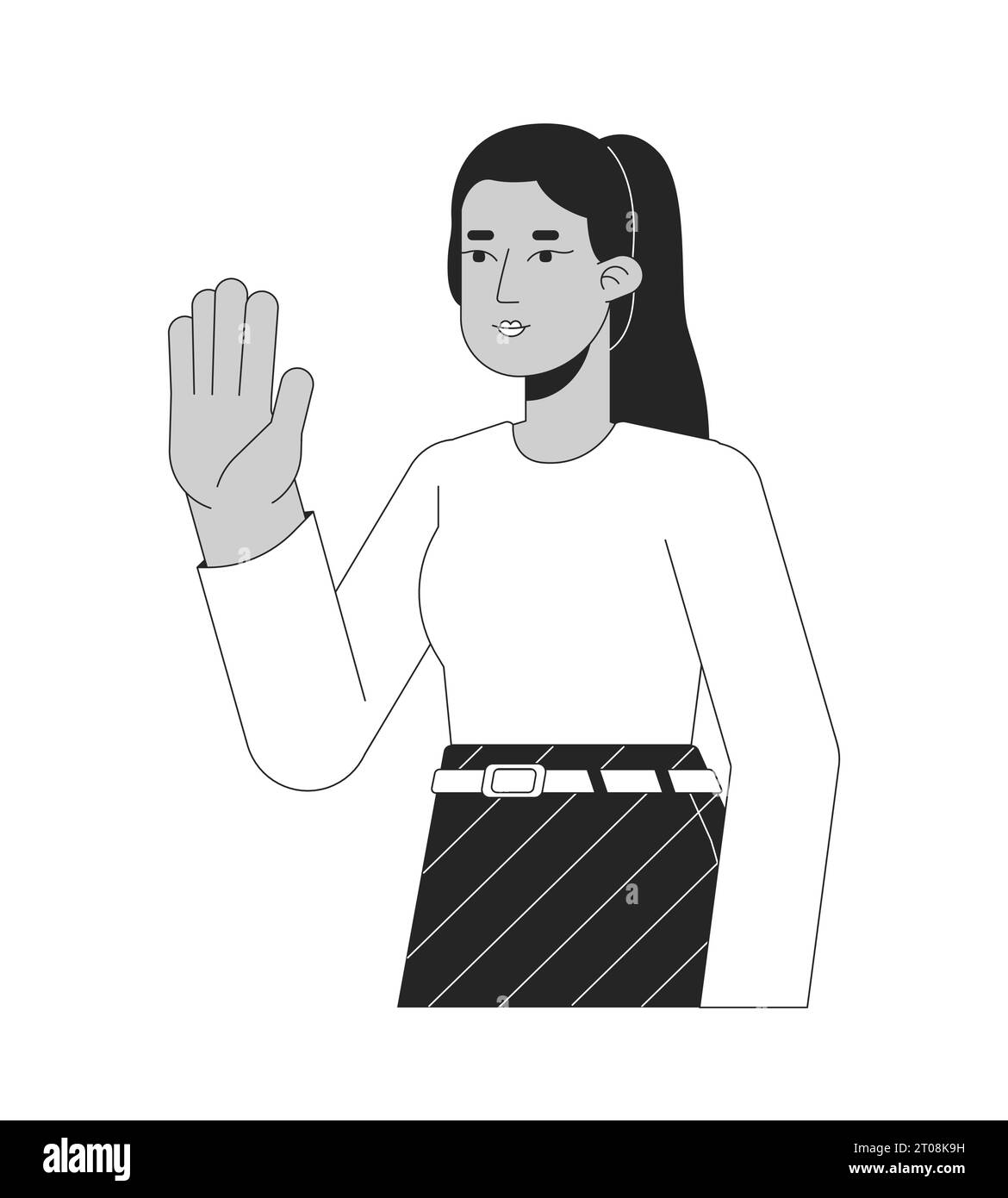 Elegant arab woman hello wave black and white 2D line cartoon character Stock Vector Image & Art ...