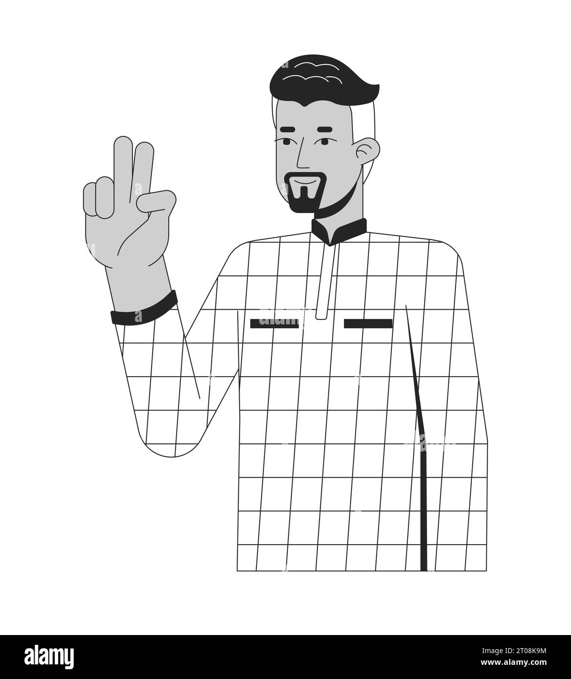 Confident 40s arab man victory sign black and white 2D line cartoon character Stock Vector Image ...