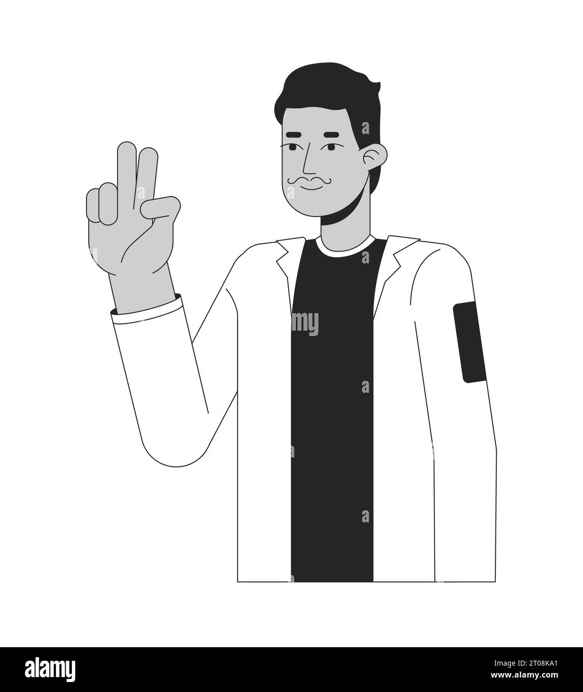 Indian mustache man peace sign hand black and white 2D line cartoon character Stock Vector Image ...