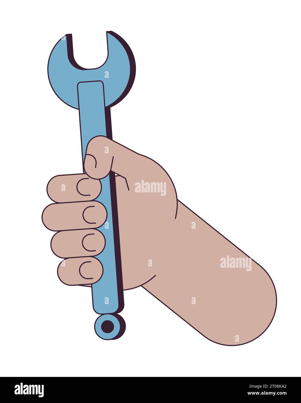 Wrench holding linear cartoon character hand illustration Stock Vector ...