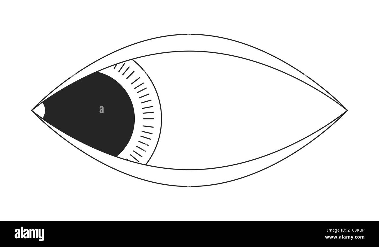 Groovy eye looking sideways black and white 2D line cartoon object ...