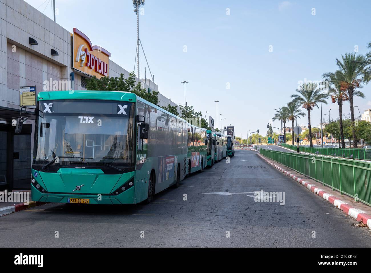 Rishon Lezion, Israel - September 25, 2023: Buses parked at the bus ...