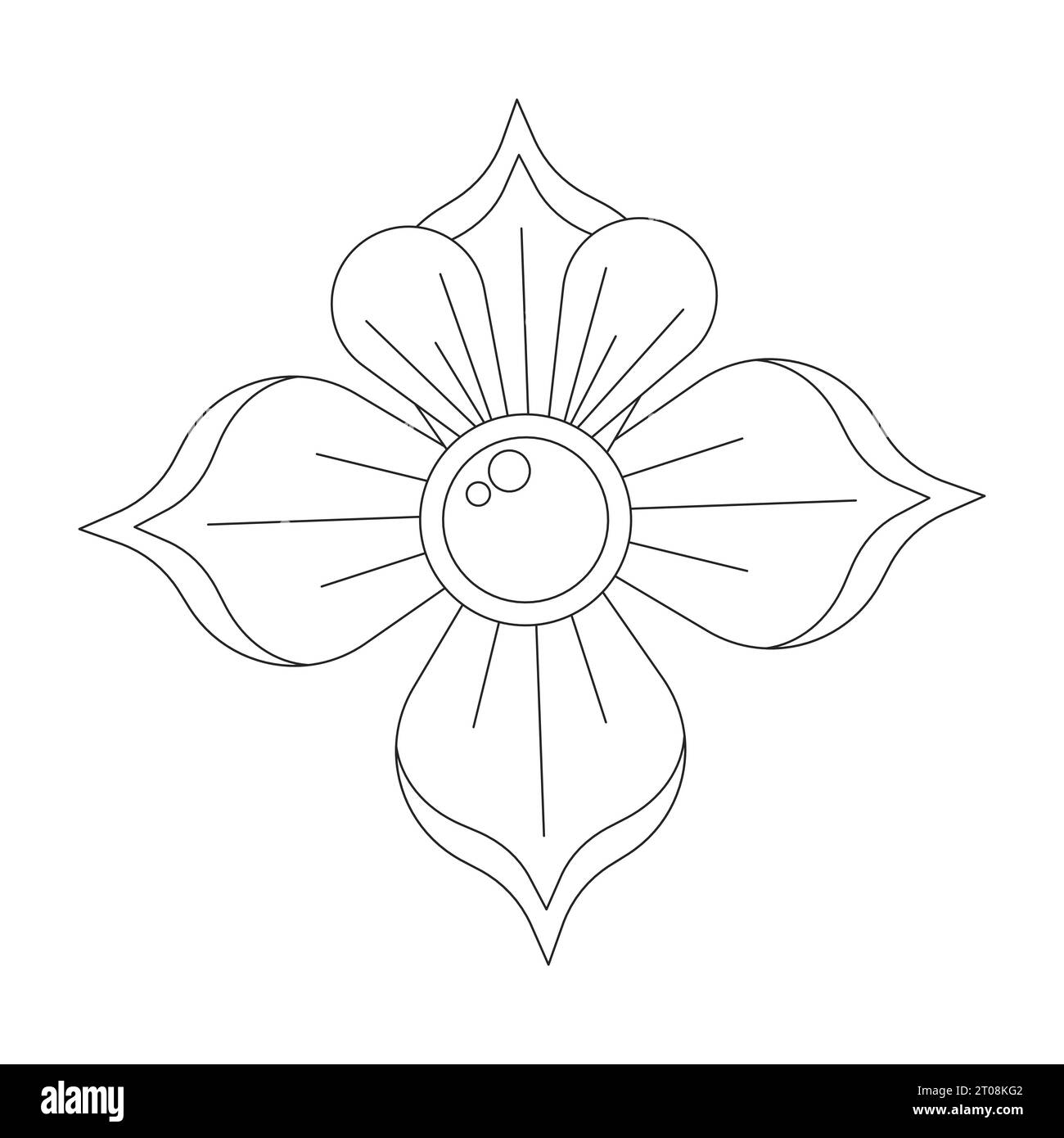 Vintage four petals flower black and white 2D line cartoon object Stock ...