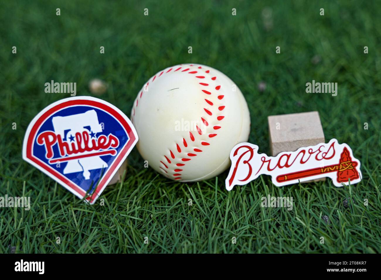 October 3, 2023, Baltimore, United States. The emblems of the baseball ...