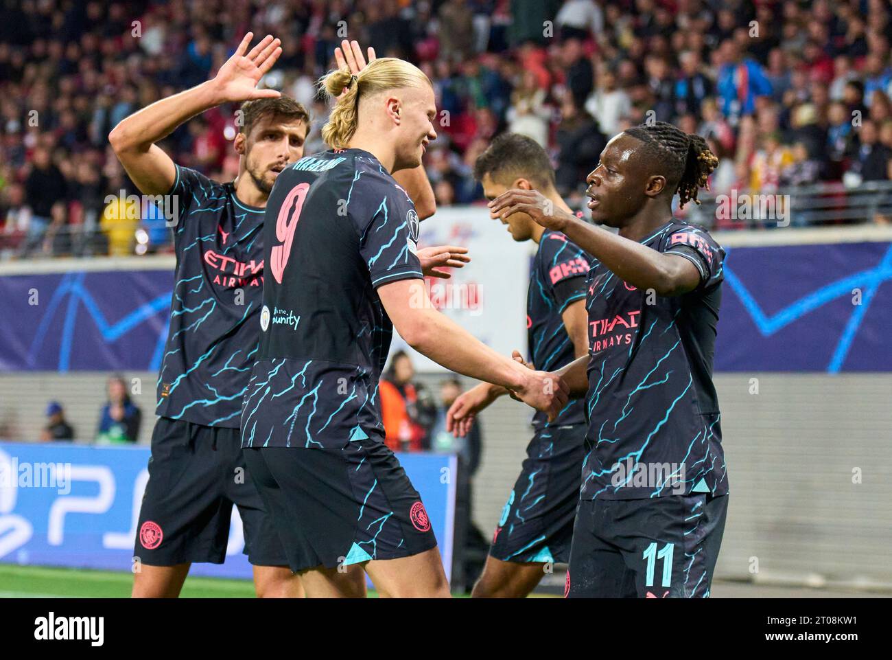 Jeremy Doku, MC 11 celebrates his goal, happy, laugh, celebration, 1-3 ...