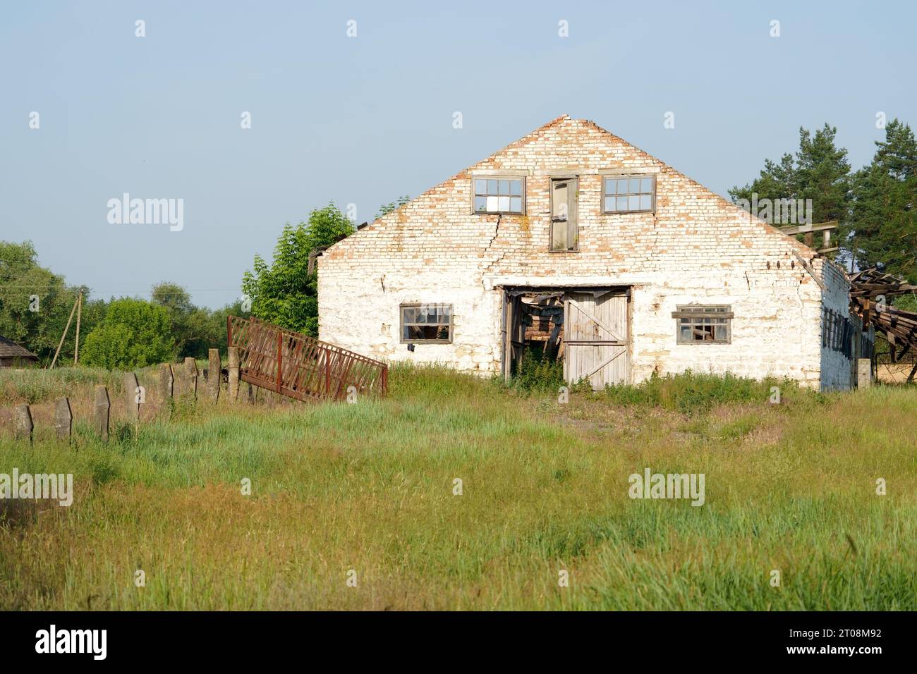 Depressed region of Ukraine. Untidy old buildings of a livestock farm ...