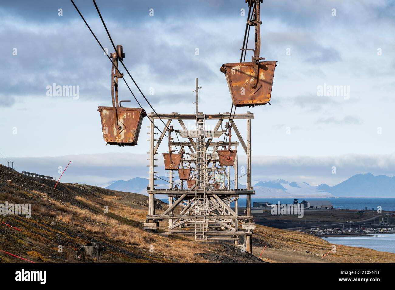 Historic coal cableway, landmark, former coal mine, Longyearbyen ...