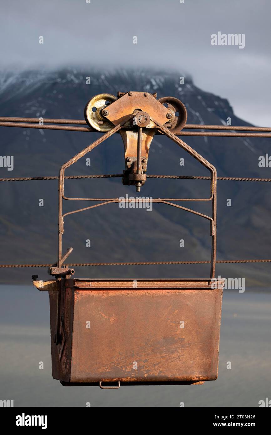 Historic coal cableway, landmark, former coal mine, Longyearbyen ...