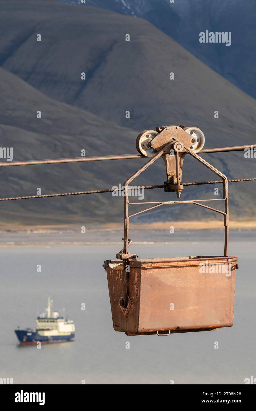 Historic coal cableway, landmark, former coal mine, Longyearbyen ...