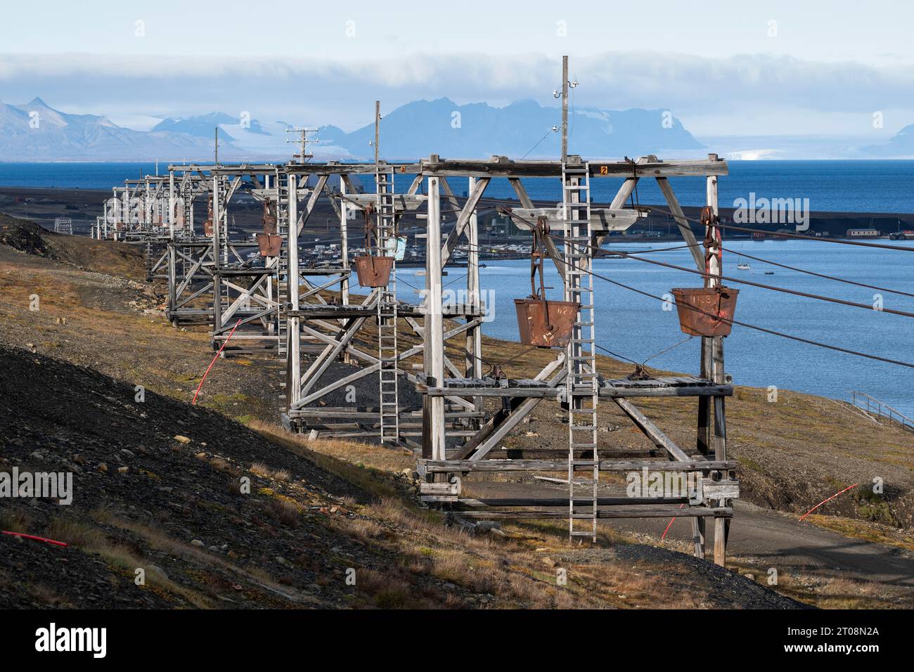 Historic coal cableway, landmark, former coal mine, Longyearbyen ...