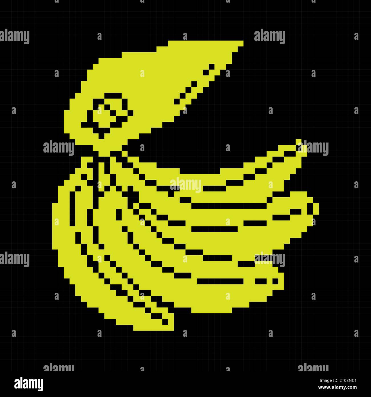 Pixel silhouette icon, female hand takes bunch of sweet ripe bananas ...