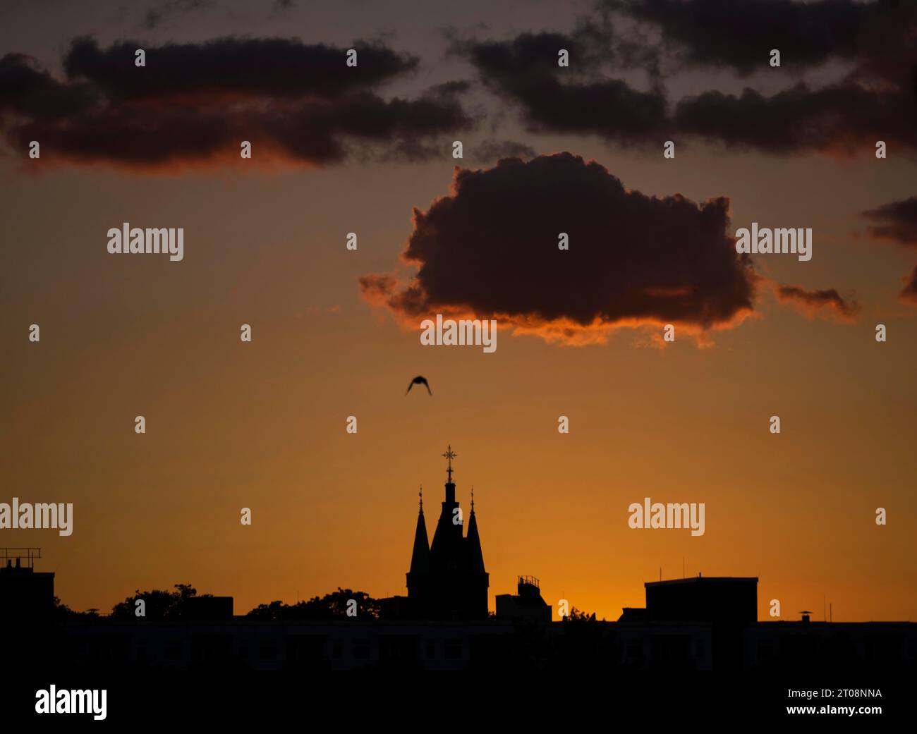 Germany, Berlin, 24.09.2023, sunset over Wedding, Serbian Orthodox ...