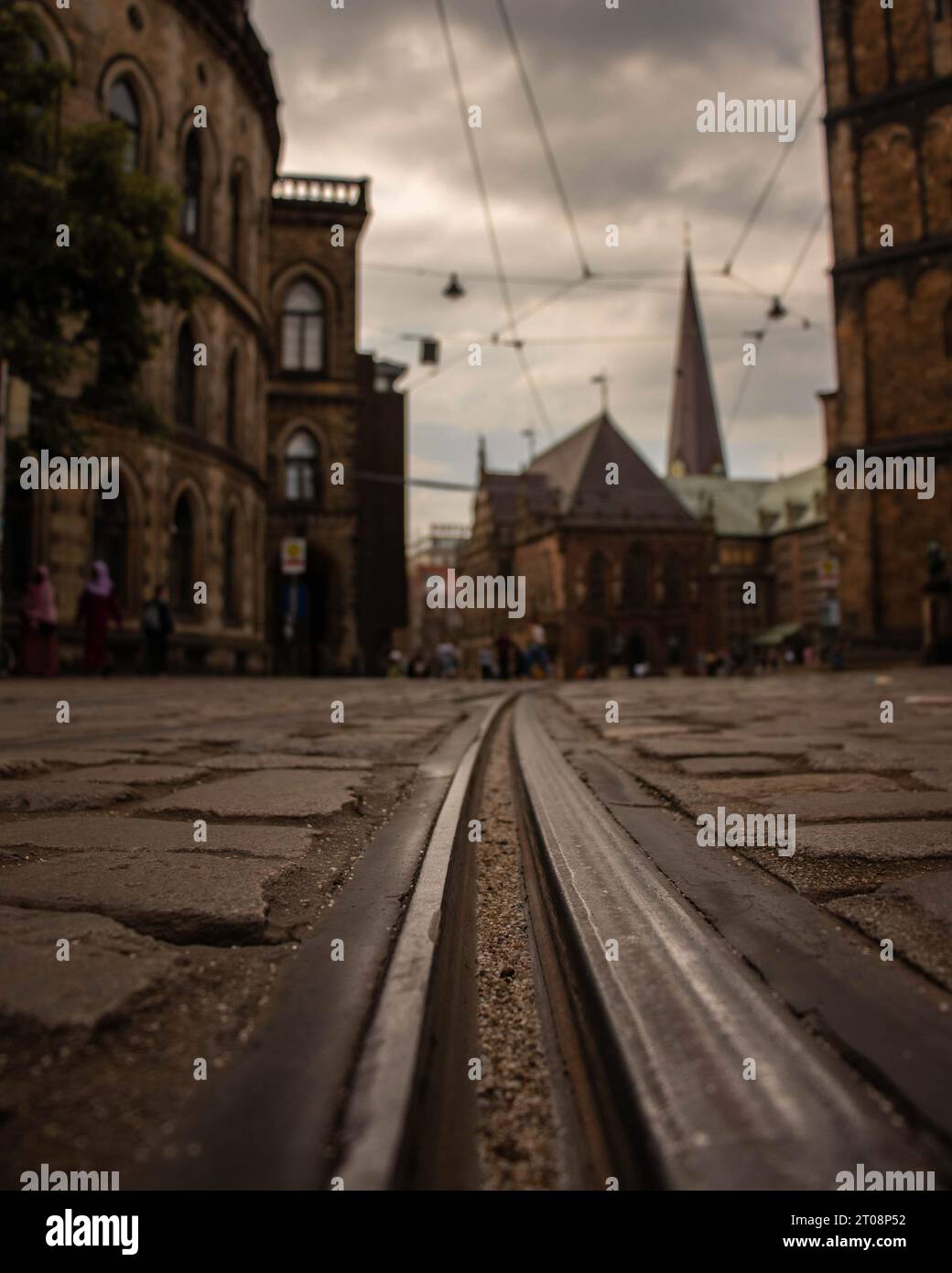 ground view of a tram rail in downtown on Bremen,Germany Stock Photo ...