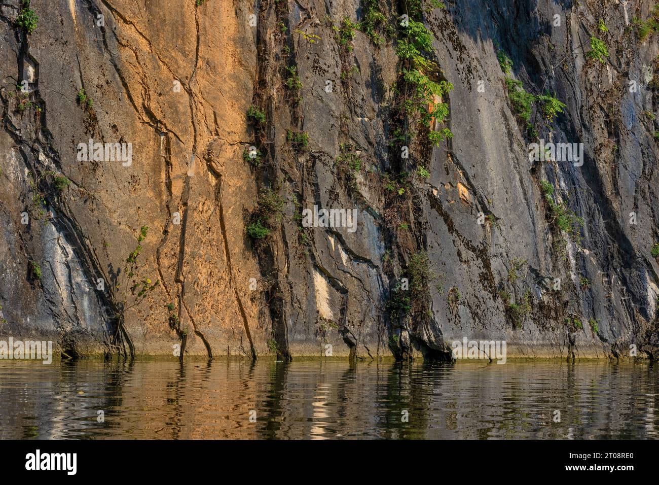 Close up views of cliff face from a kayak on the Holston River at ...