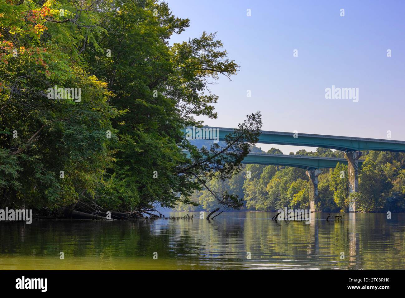 Landscape views of two Interstate bridges from a kayak on the Holston ...
