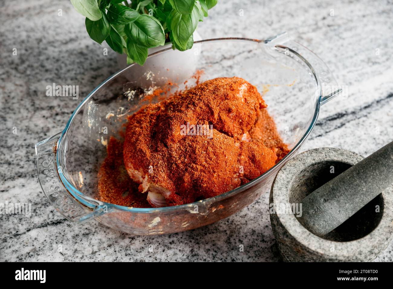 pulled pork shoulder in dry marinade Stock Photo - Alamy