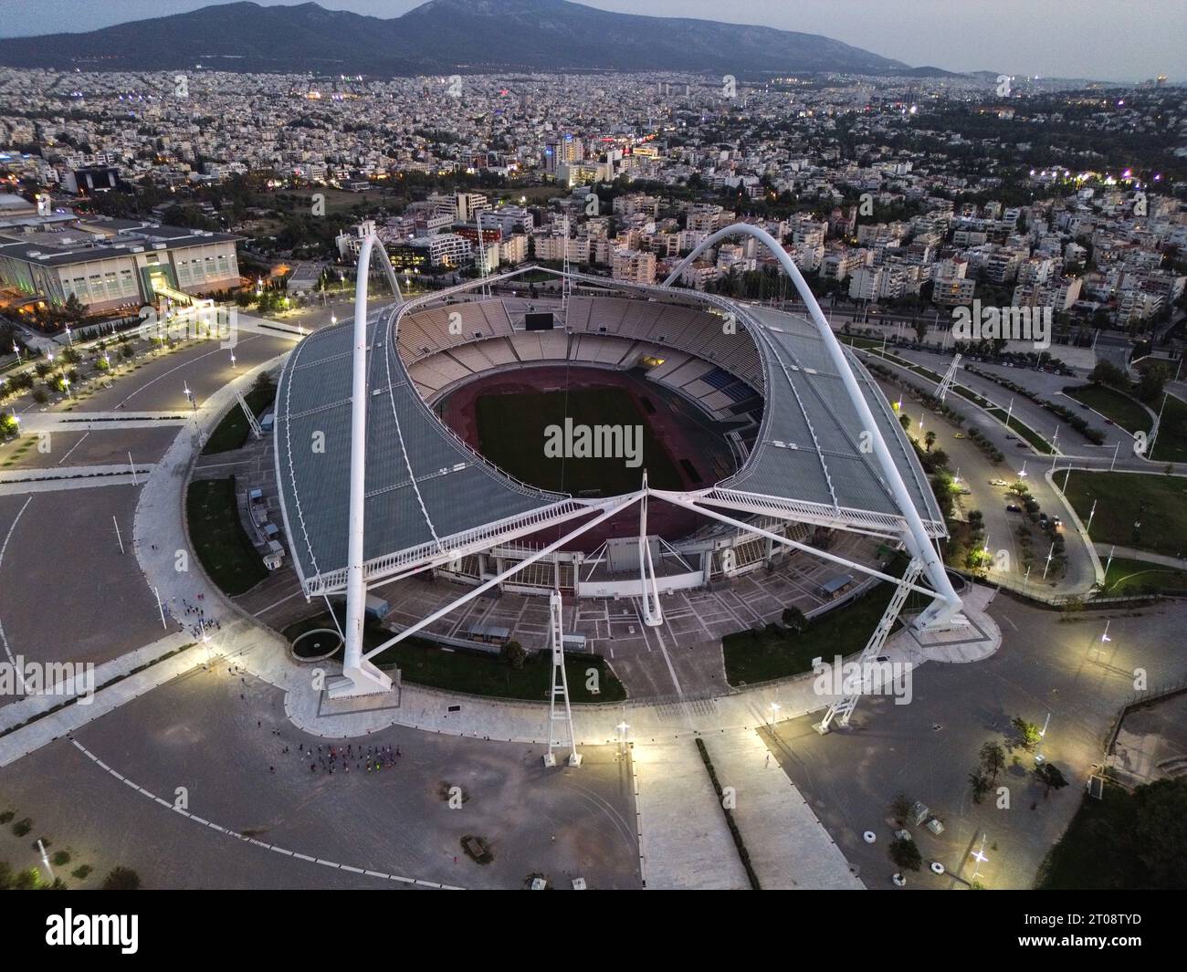 Athens, Greece. 04 October 2023. An aerial view of the Olympic Stadium ...