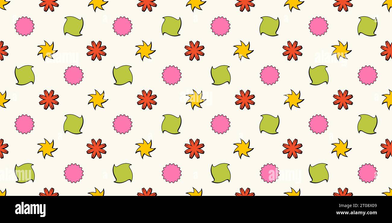 Geometric shapes and figures seamless pattern in trendy neobrutalism ...