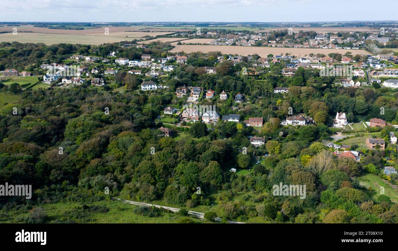 Aerial view looking inland towards part of the Village of St Margaret's ...
