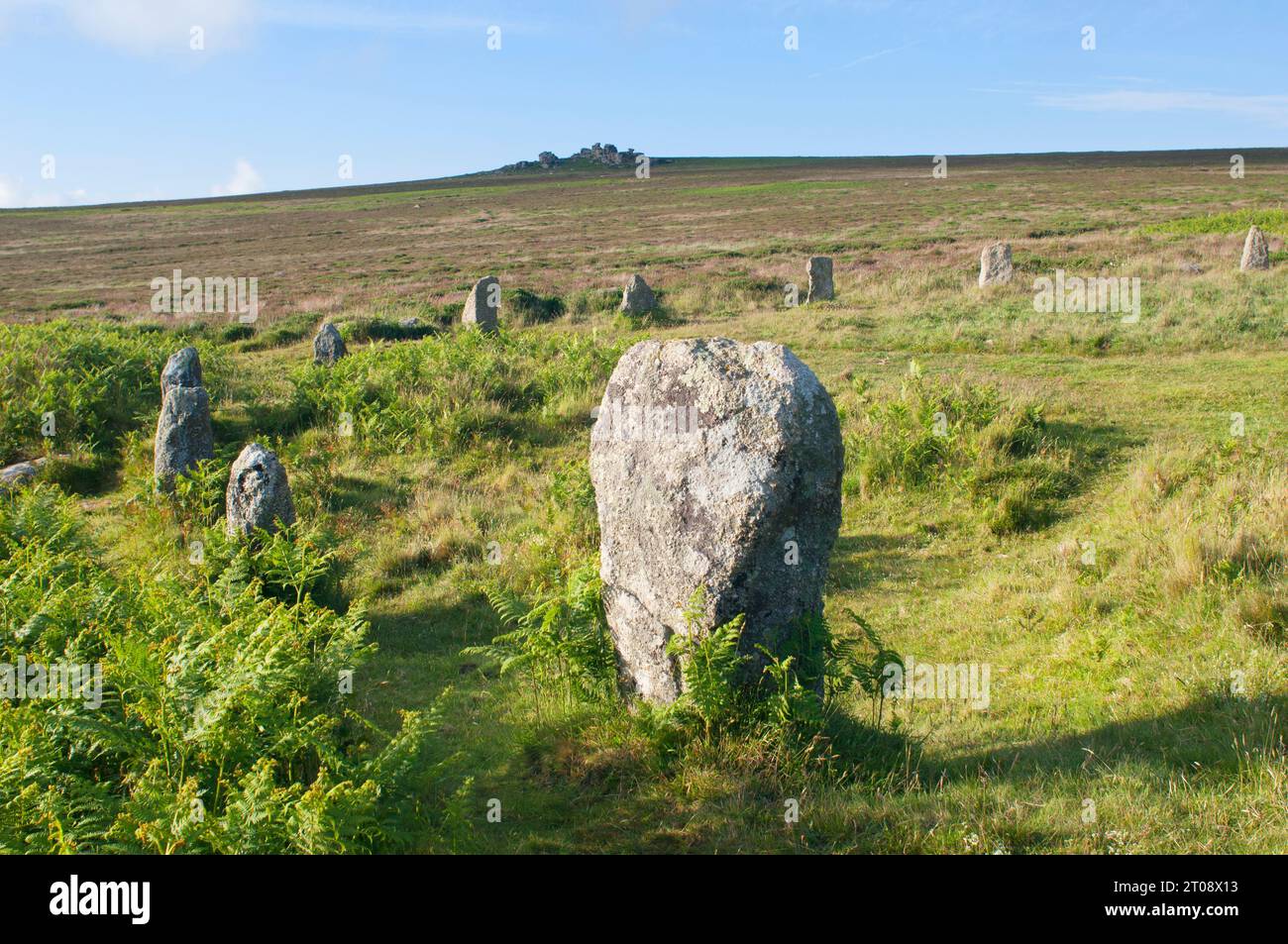 Tregeseal stone circle high on the moors of Penwith, Cornwall, UK ...