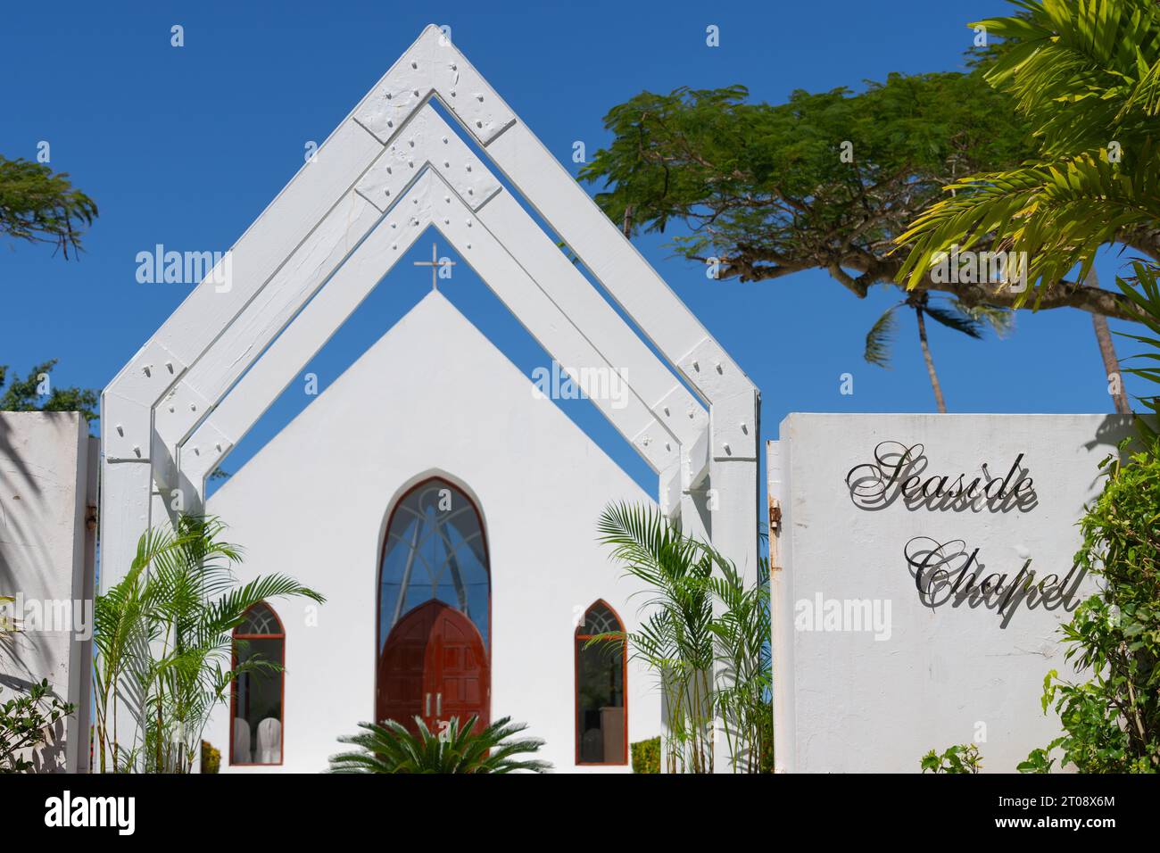 Yanuca Island Fiji - September 5 2023; Simple white chapel with vaulted ...