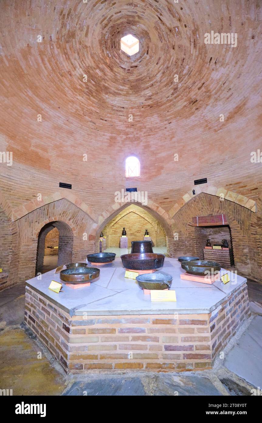 A view of the main, circular, large, domed, vaulted brick bathing area ...