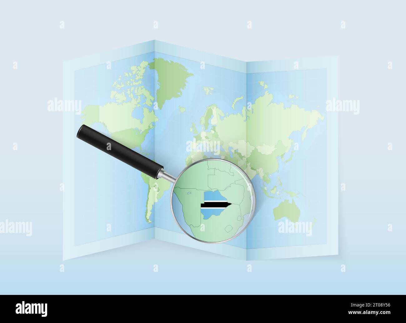 A folded world map with a magnifying lens pointing towards Botswana ...