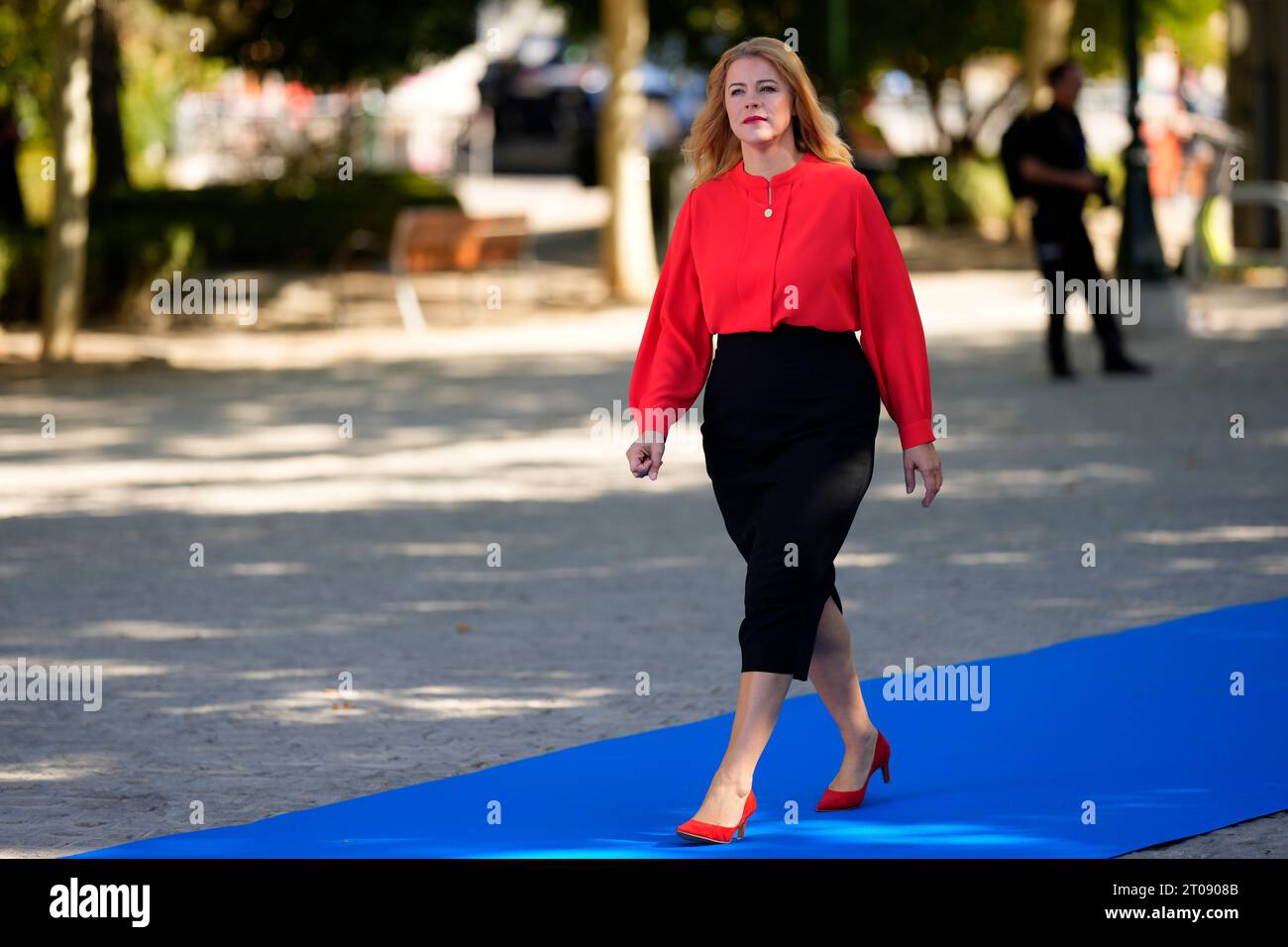 Latvia's Prime Minister Evika Silina arrives at the Europe Summit in Granada, Spain, Thursday ...