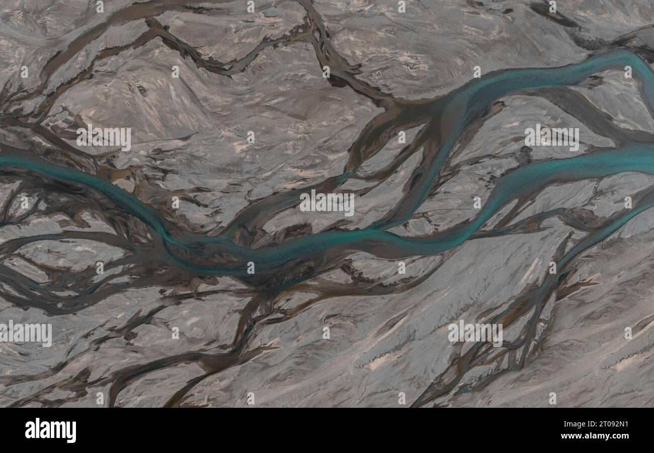 Aerial photograph of multiple canals created by the blue glacier water ...