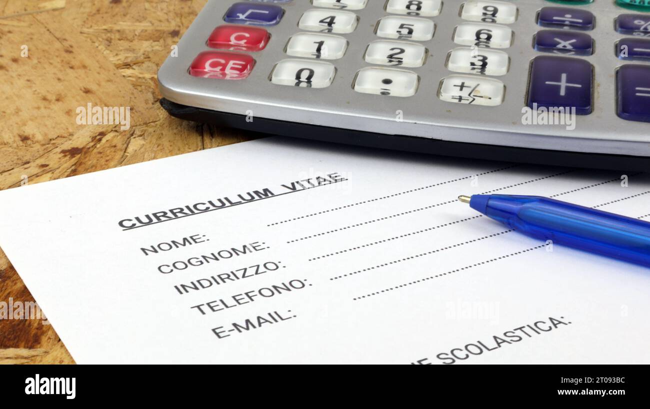 Curriculum Vitae an Italian form, blank curriculum vitae with a pen and ...