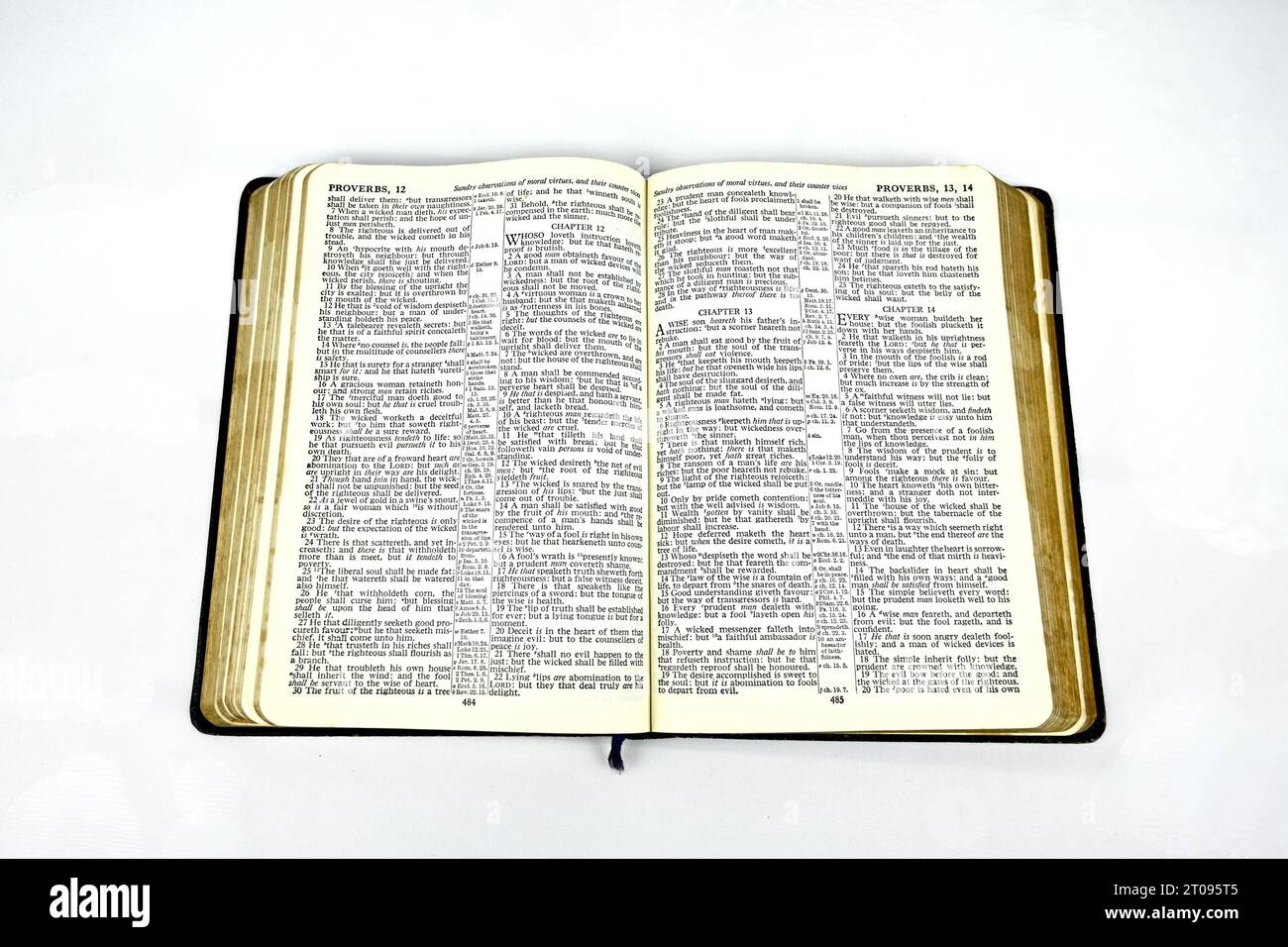 Inside pages of an old bible on a white background Stock Photo - Alamy