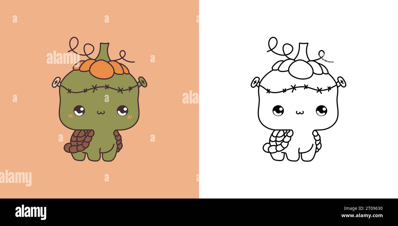 Kawaii Halloween Turtle Clipart Multicolored and Black and White Stock ...
