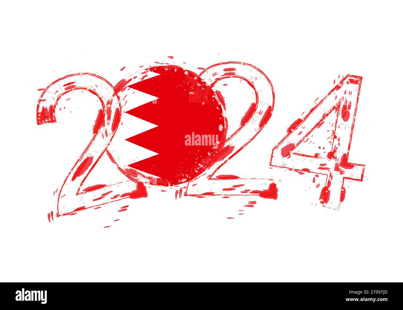 2024 Year in grunge style with flag of Bahrain. Holiday grunge vector ...