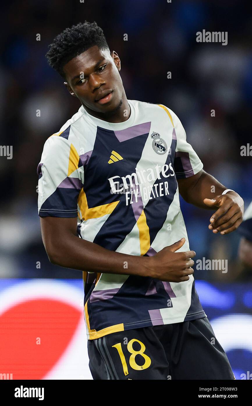 Real Madrid's French midfielder Aurelien Tchouameni looks during the ...