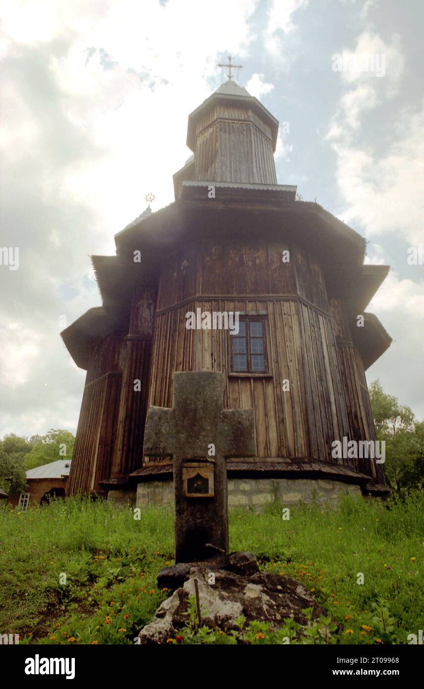 Buzau County, Romania, 2003. Exterior view of the 1812 wooden church at ...