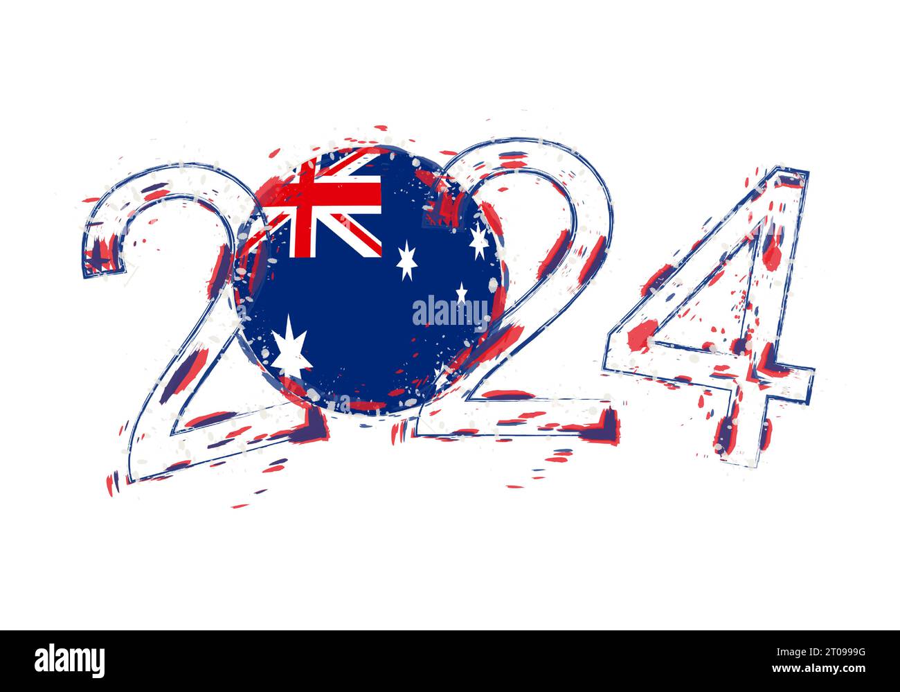 2024 Year in grunge style with flag of Australia. Holiday grunge vector ...