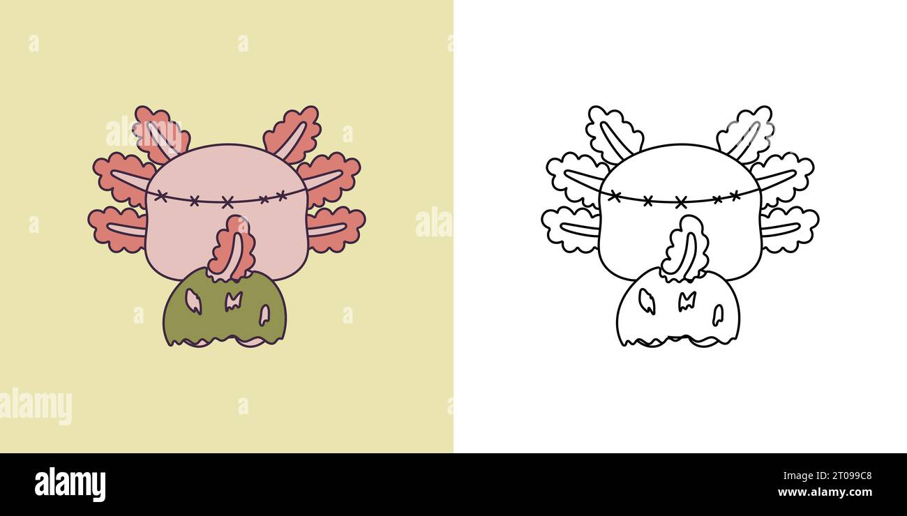 Kawaii Halloween Axolotl Multicolored and Black and White. Beautiful ...