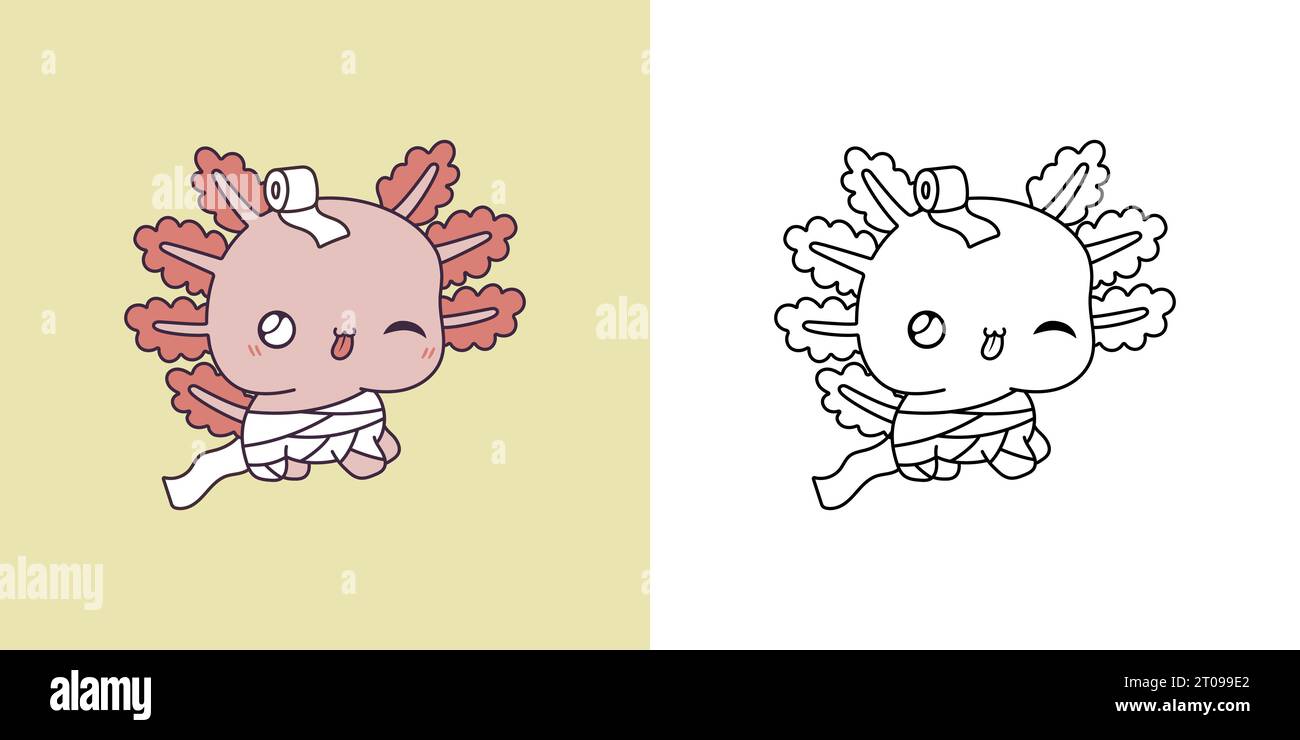 Clipart Halloween Axolotl Multicolored and Black and White. Cute Clip ...
