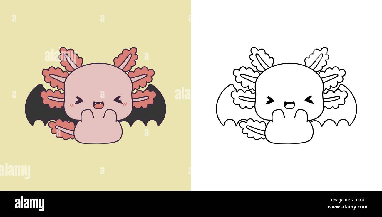 Halloween Kawaii Axolotl for Coloring Page and Illustration. Adorable ...