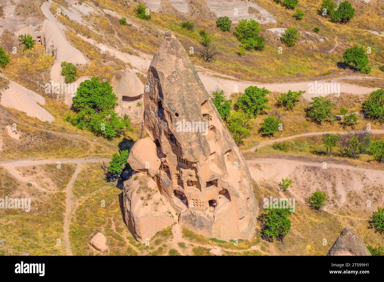 The close-up shot of cave dwellings of Cappadocia, Goreme National Park ...