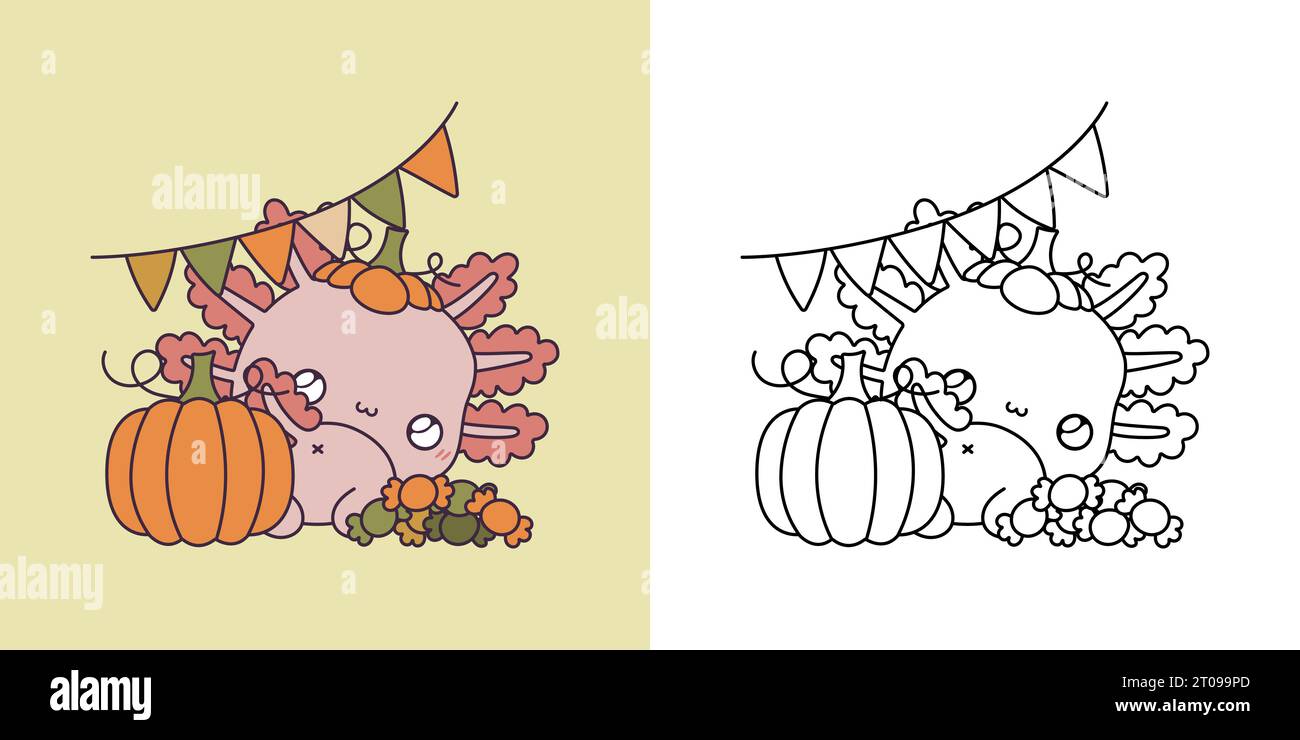 Kawaii Clipart Halloween Axolotl Illustration and For Coloring Page ...