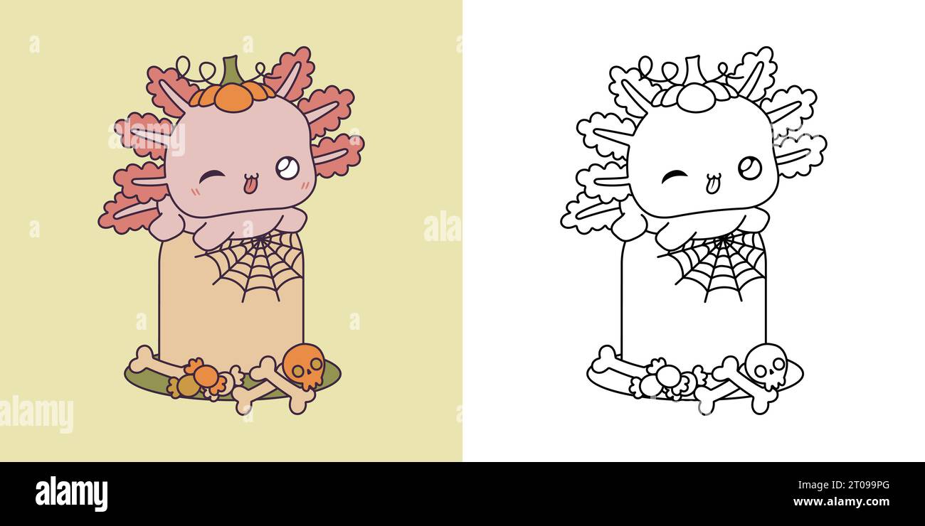 Cute Halloween Axolotl Clipart for Coloring Page and Illustration ...