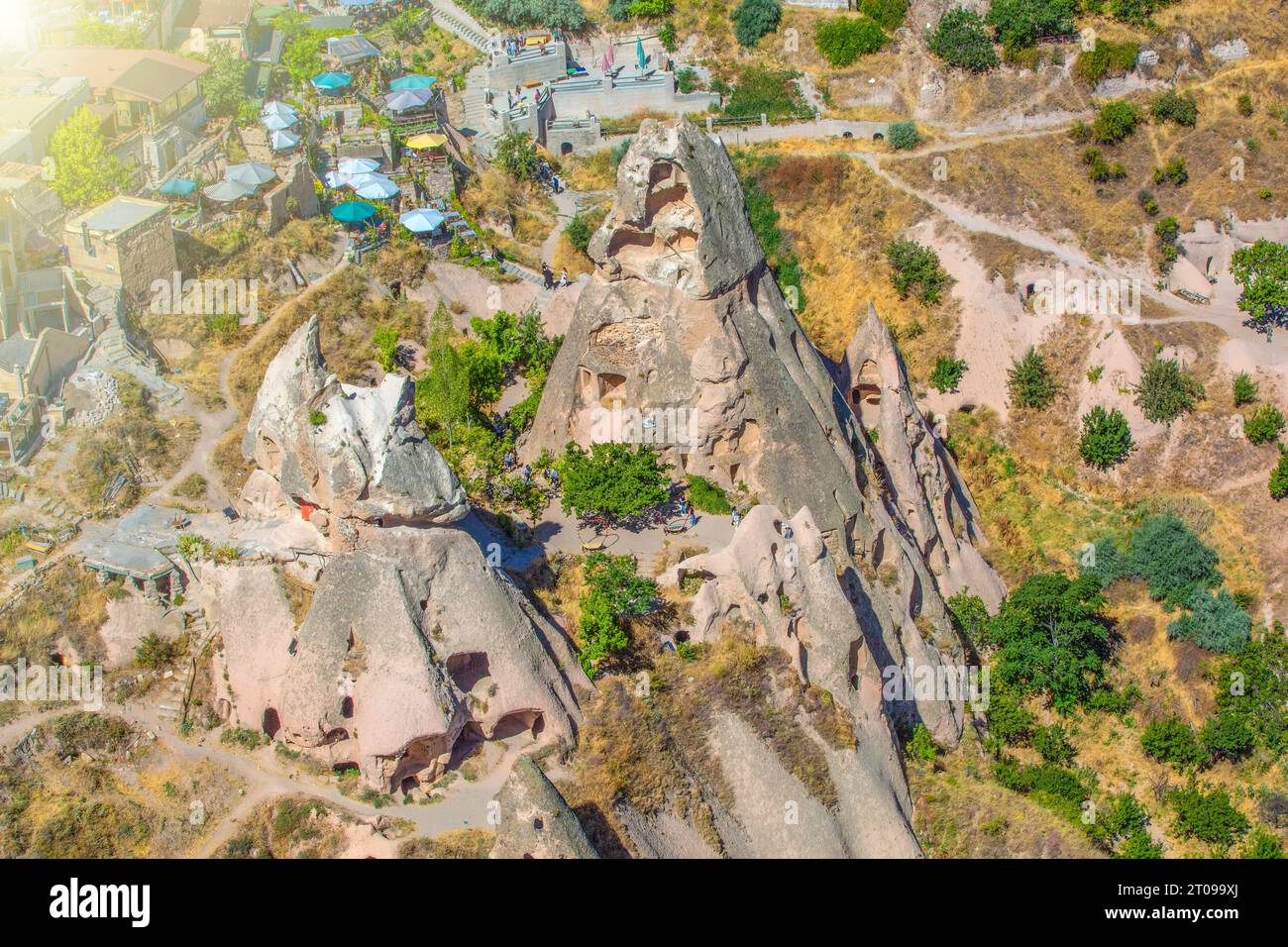 The close-up shot of cave dwellings of Cappadocia, Goreme National Park ...