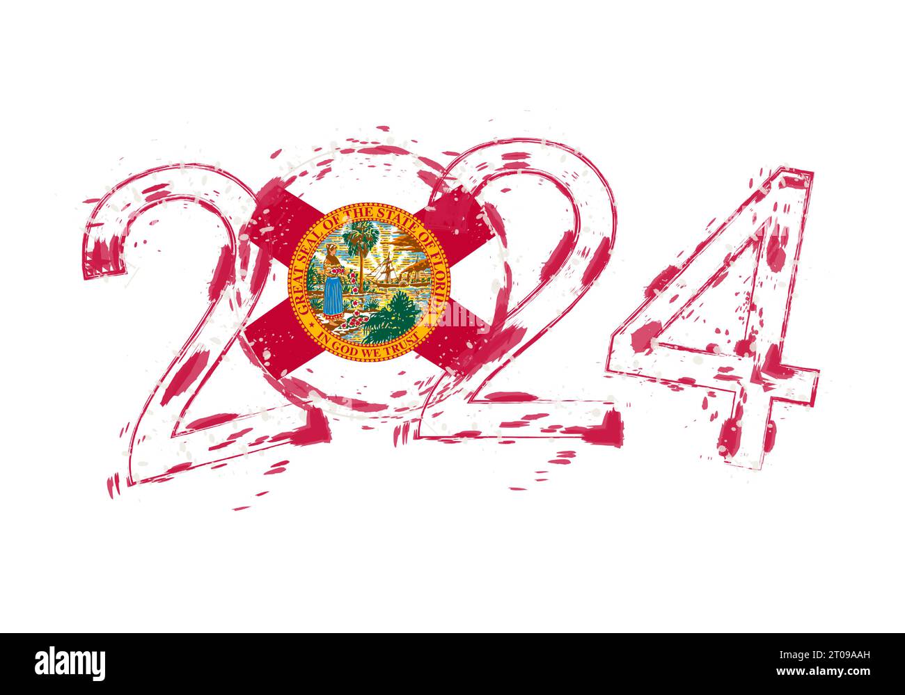 2024 Year in grunge style with flag of Florida. Holiday grunge vector ...