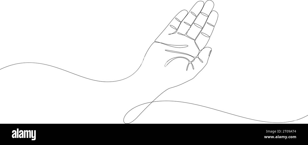 Facing up human hand continuous one line drawing. Vector illustration ...