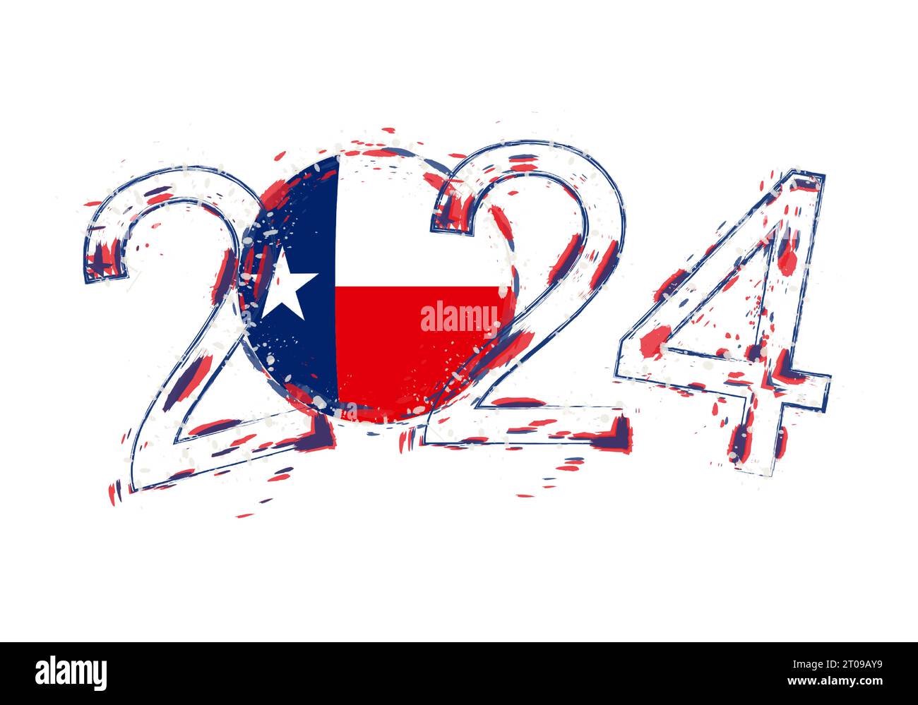 2024 Year in grunge style with flag of Texas. Holiday grunge vector ...