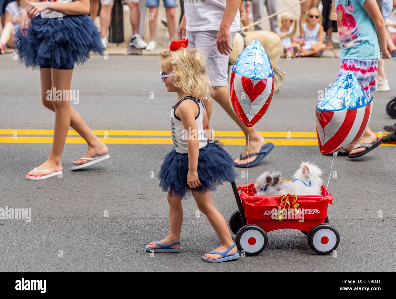 little girl in costume pulling a wagon full of bunnies in the Franklin ...