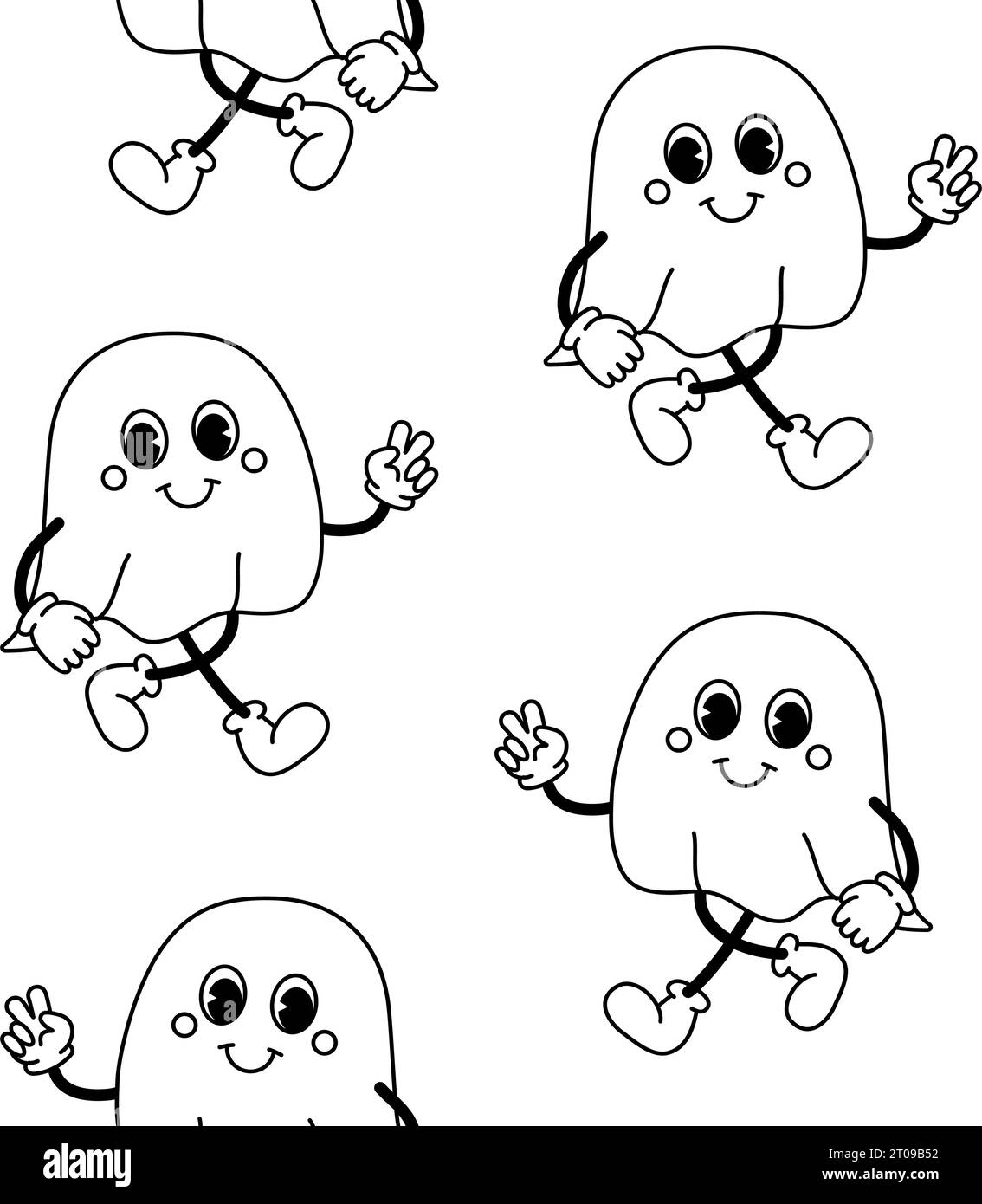 Vector seamless pattern of groovy cartoon ghost Stock Vector Image ...