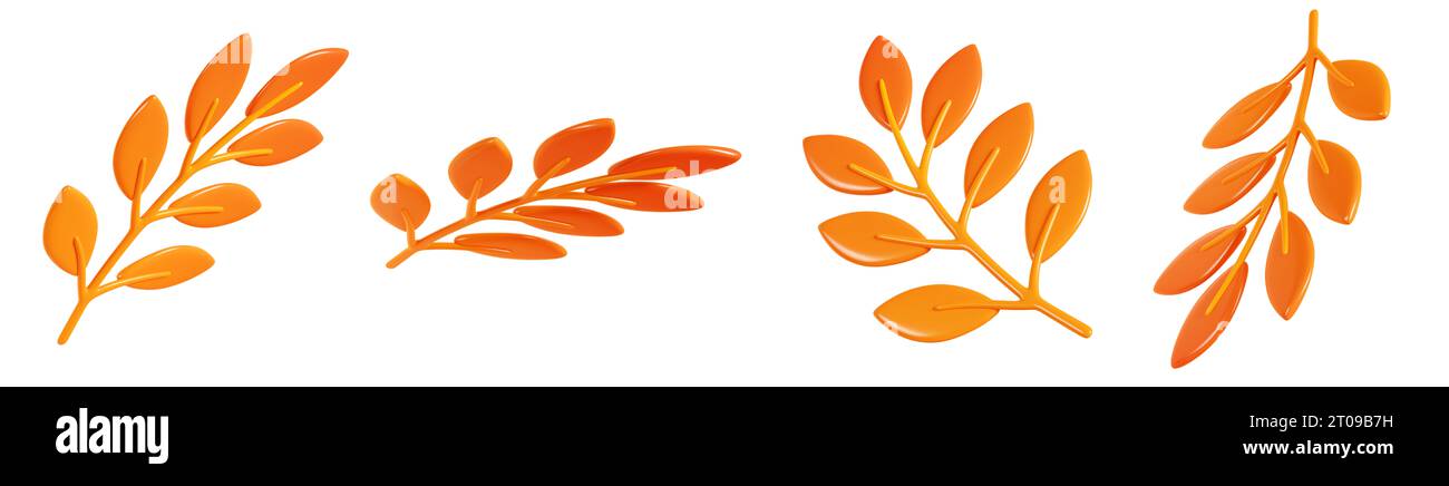 Orange autumn leaf falling and floating in different angles 3d render ...